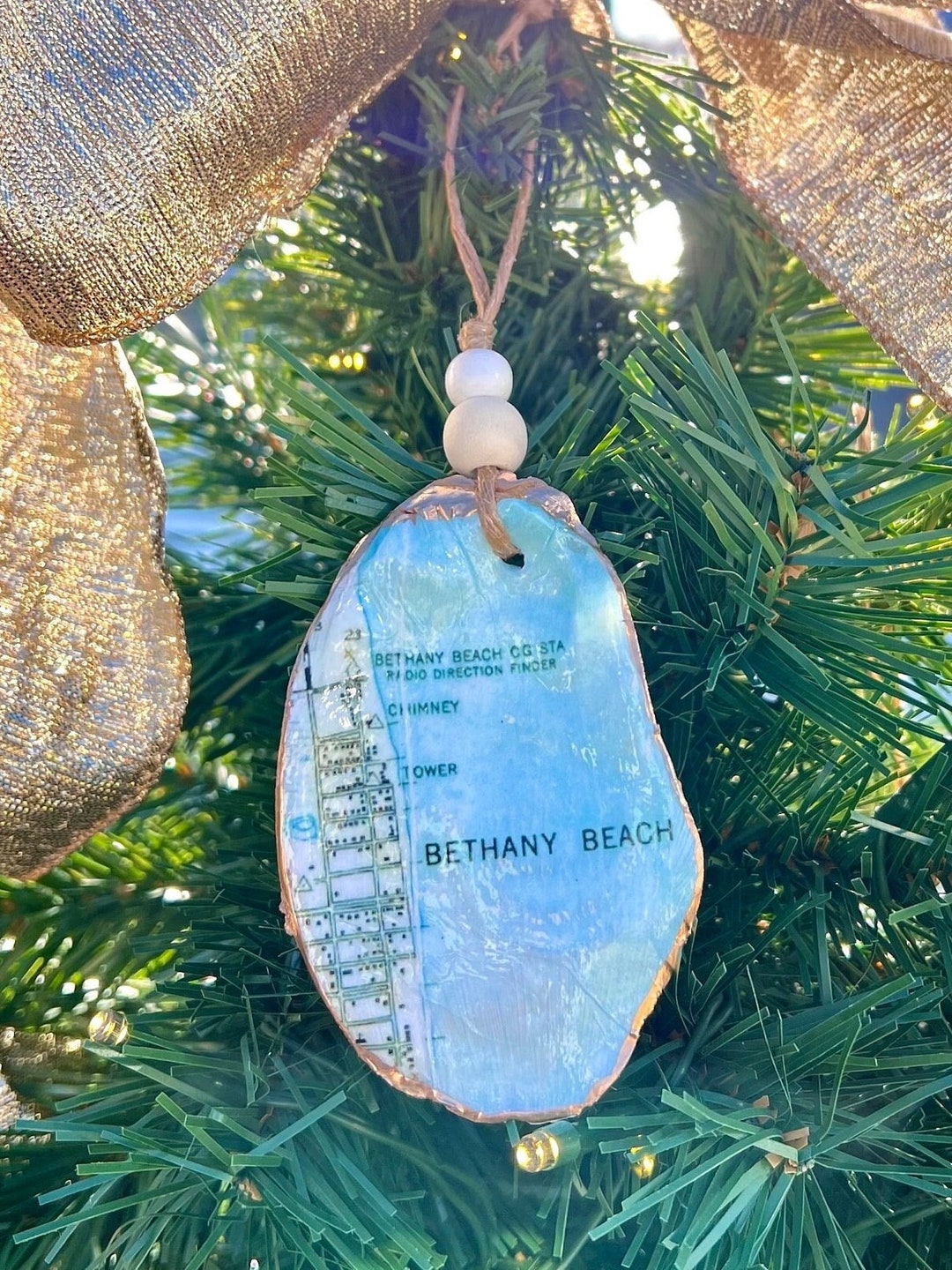 Gilded Oyster Shell With Vintage Bethany Beach Map - Etsy