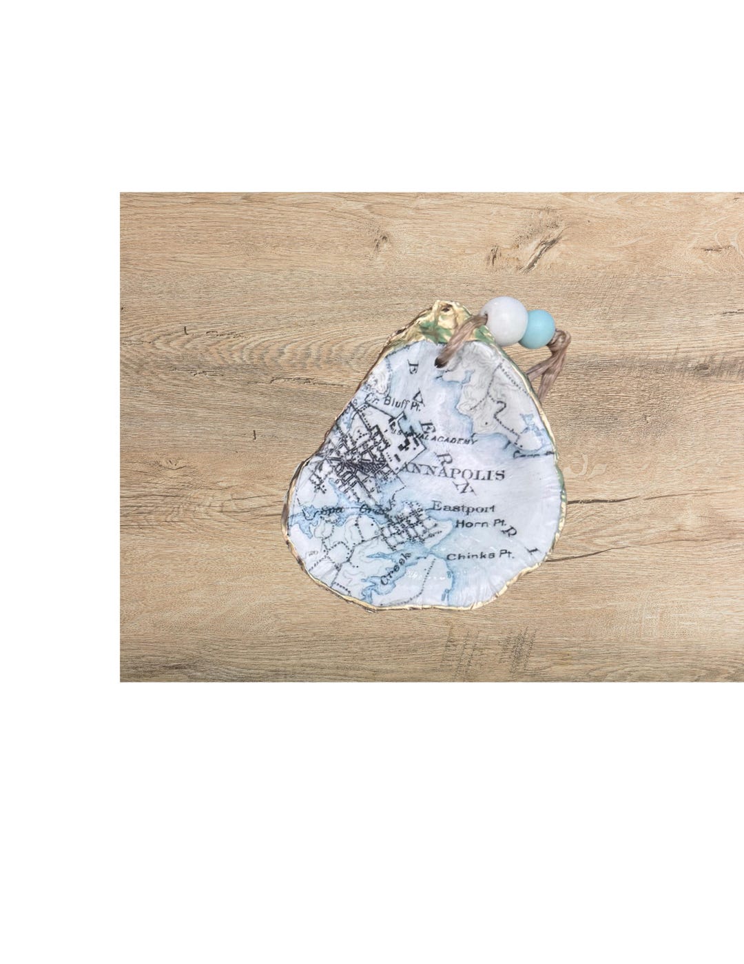 Annapolis Vintage Map Oyster Shell Ornament With Gold Trim – Handmade ...