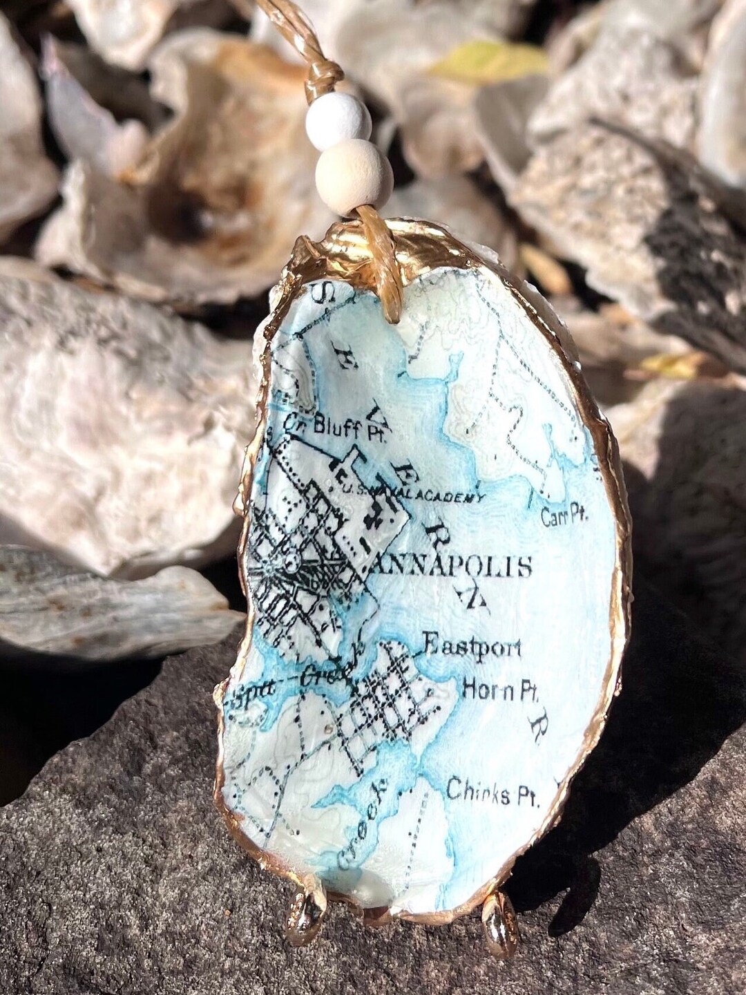 Vintage Annapolis Map Gold Oyster Shell. Naval Academy USNA, Annapolis ...