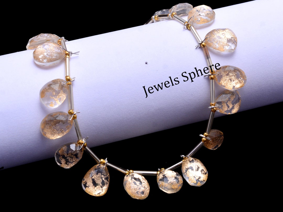 Gold Foil Inlay Crystal Quartz Faceted Side Drill Oval Beads, Crystal ...