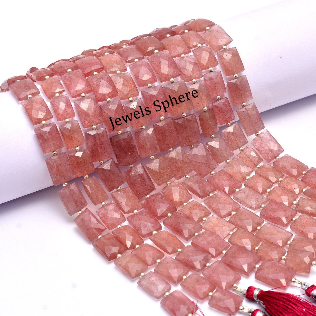 Pink Strawberry Quartz Faceted Rectangle Beads, Strawberry Quartz ...