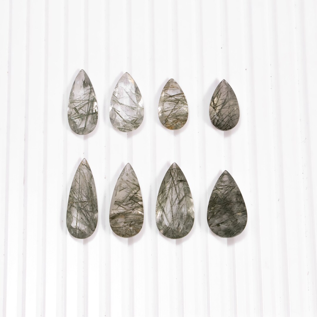 AA Quality Green Rutile Faceted Pear Cut Stone, Green Rutile Flat Back ...