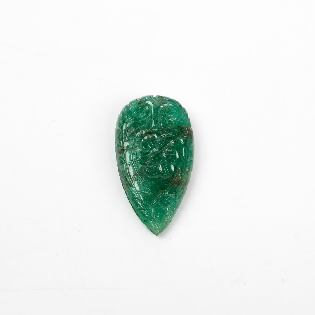 Natural Emerald Pear Carving Loose Gemstone, Emerald Fancy Carving ...
