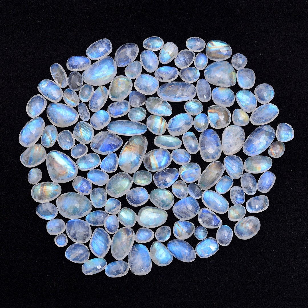 Blue Fire White Rainbow Moonstone Rosecut Slices, White Rainbow ...