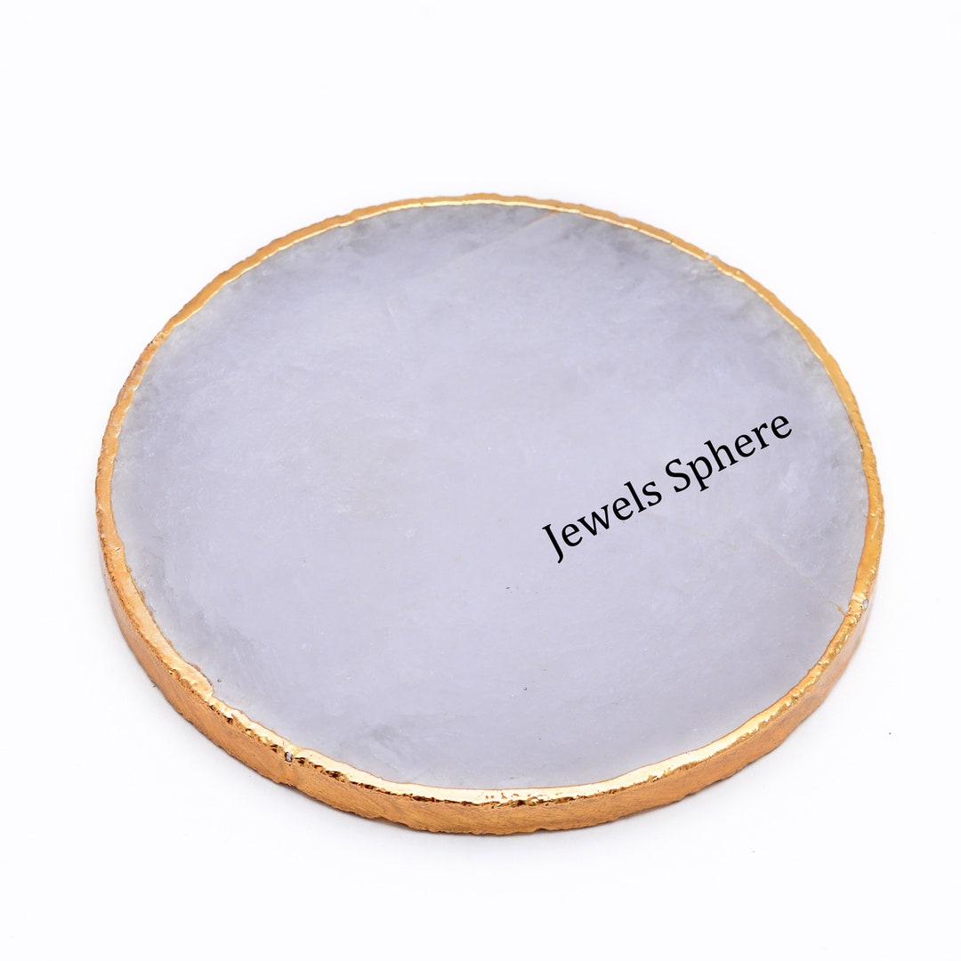 White Agate Gold Plated Round Coasters, White Agate Round Slice ...
