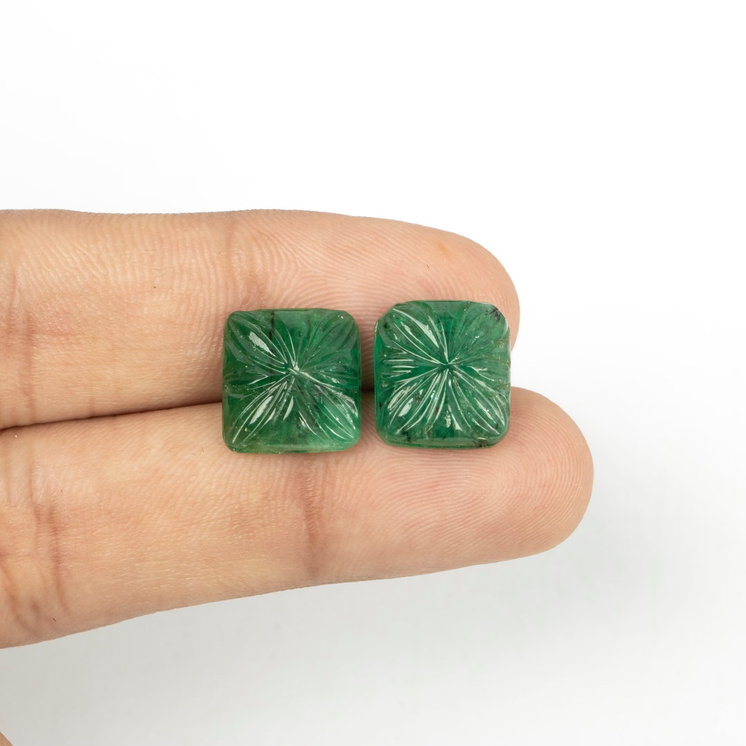 Natural Emerald Fancy Shape Carving Gemstone Pair, Emerald Fancy Loose ...