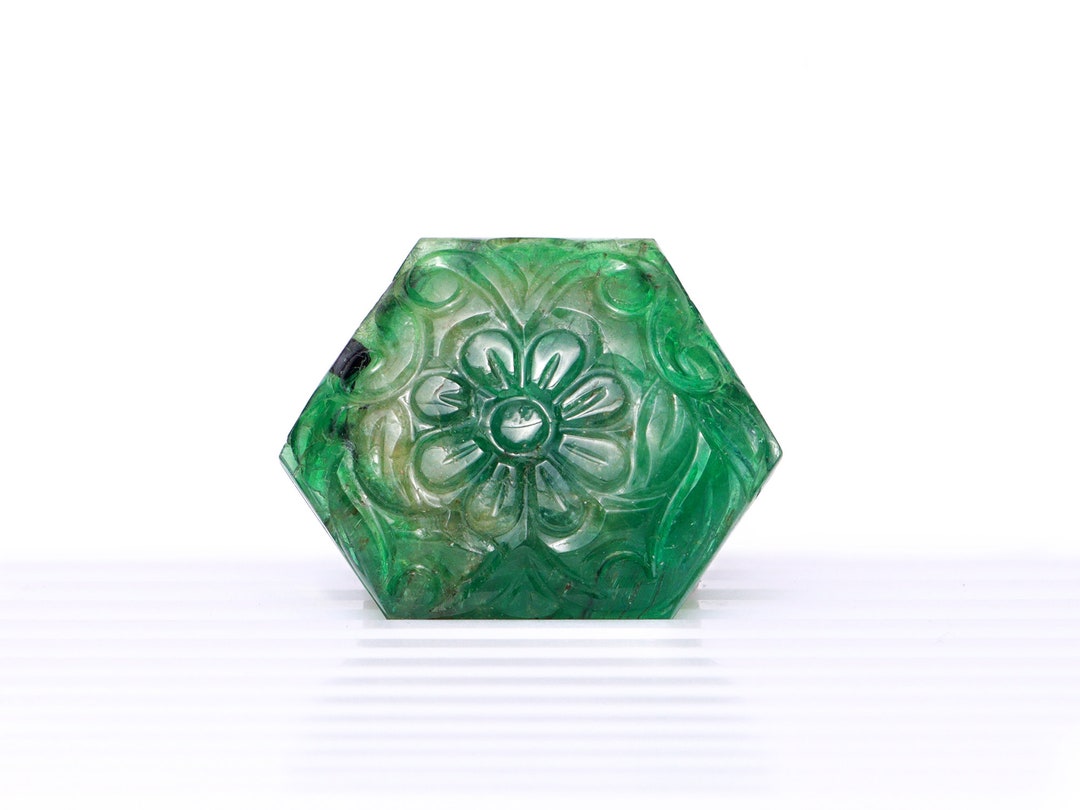 Natural Hexagon Shape Fancy Carved Gemstone, Emerald Carving Gemstone ...