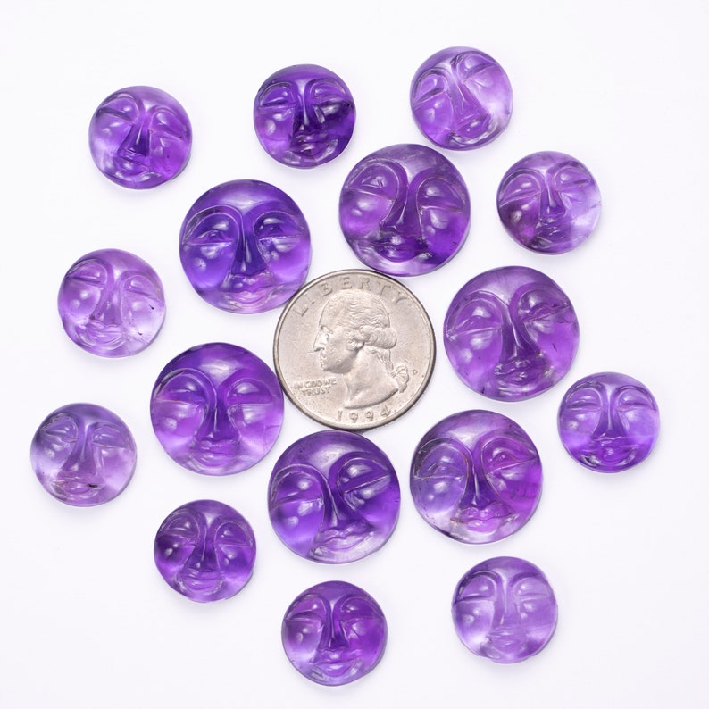 Natural Purple Amethyst Moon Face Carving, 15 to 20mm, Jewelry Making ...