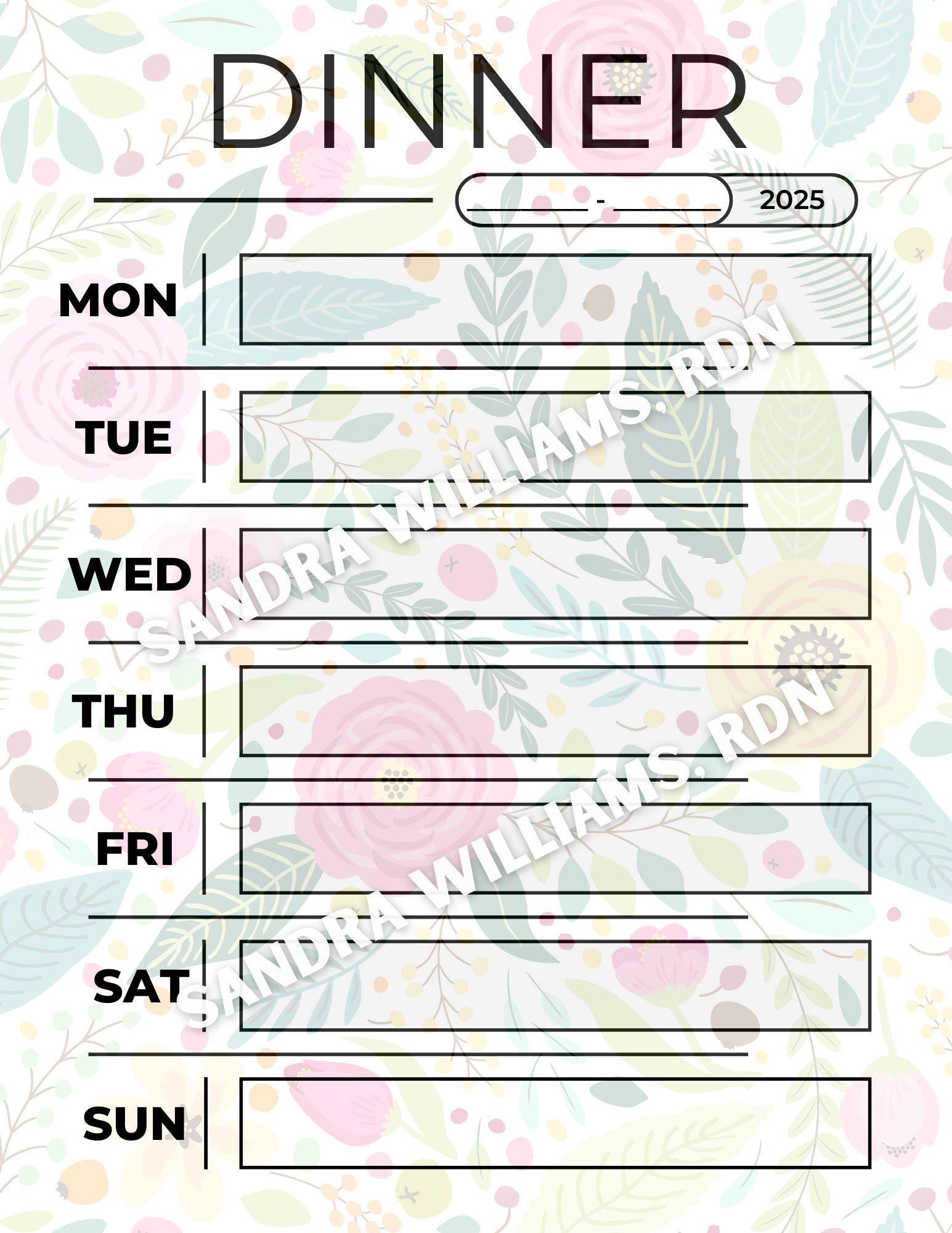 Printable Dinner Planner - INSTANT DOWNLOAD - Etsy