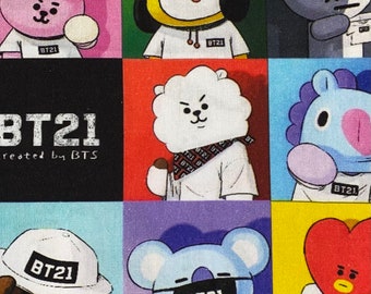BTS Bangtan BT21 Collage 100% Cotton Fabric by the Yard Craft Supplies ...