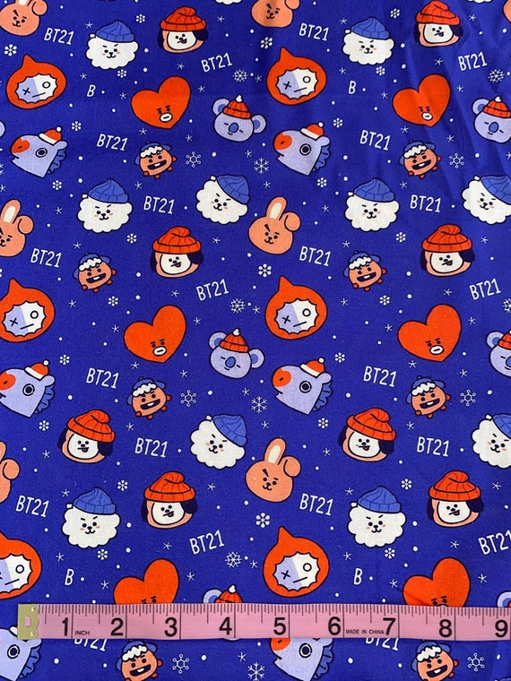 BTS Bangtan BT21 Collage 100% Cotton Fabric by the Yard Craft Supplies ...