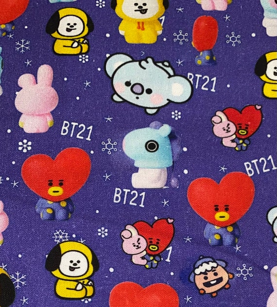 BTS Bangtan BT21 Collage 100% Cotton Fabric by the Yard Craft Supplies ...
