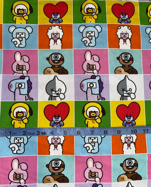 BTS Bangtan BT21 Collage 100% Cotton Fabric by the Yard Craft Supplies ...