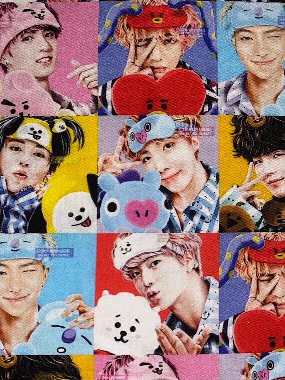 BTS Bangtan BT21 Collage 100% Cotton Fabric by the Yard Craft Supplies ...