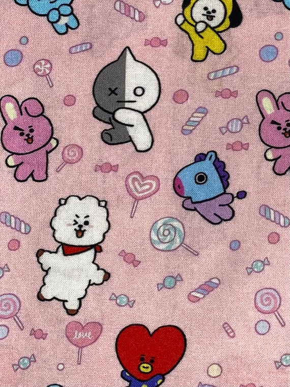 BTS Bangtan BT21 Collage 100% Cotton Fabric by the Yard Craft Supplies ...
