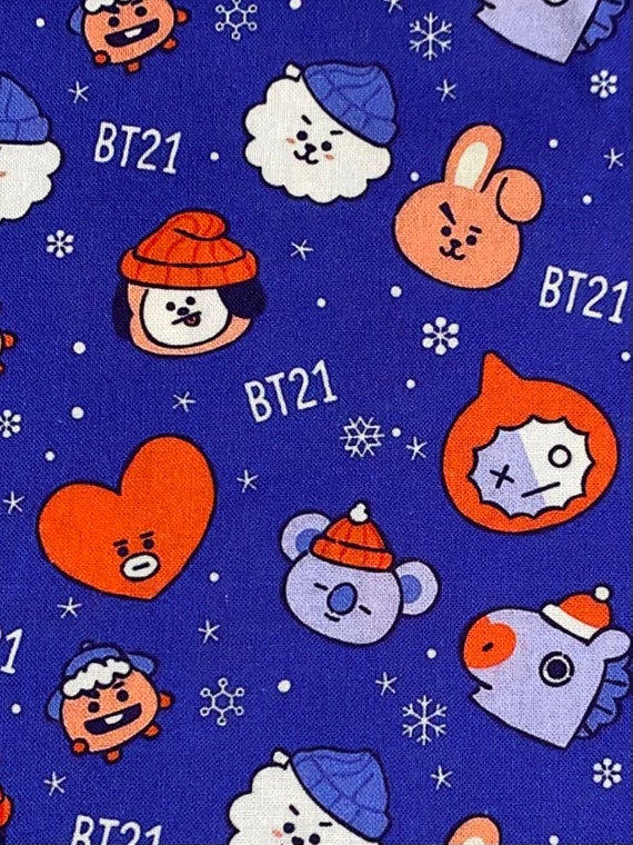 BTS Bangtan BT21 Collage 100% Cotton Fabric by the Yard Craft Supplies ...