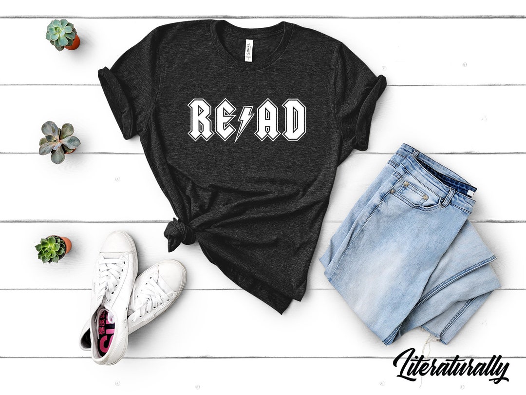 Shirt READ Bookish Apparel ACDC Style Reading T-shirt Bibliophile Merch ...