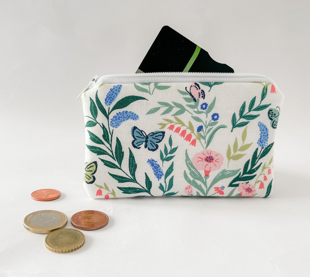 Fabric Wallet With Flowers and Butterflies With Zipper / Handmade ...