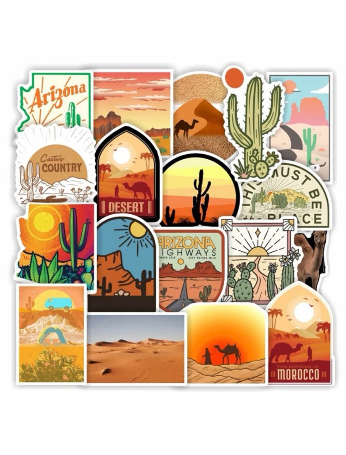 Set of 50 Desert Stickers, Highways, Morocco, Desert Love, Camel ...