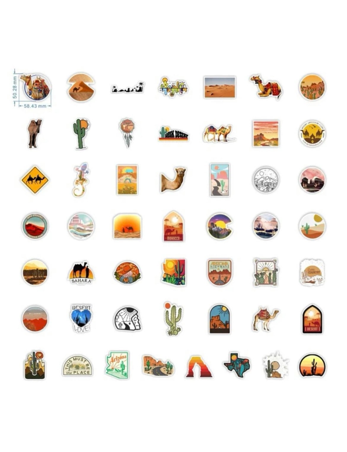 Set of 50 Desert Stickers, Highways, Morocco, Desert Love, Camel ...