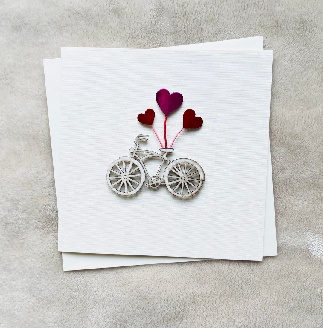 Love Heart Bicycle Card, Minimalist Bicycle Card, Cyclist Card, Heart ...