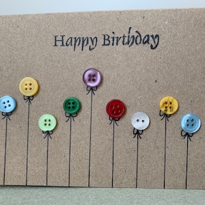Button Birthday Card/ Button Balloon Card/ Button Flower Card/ Happy ...