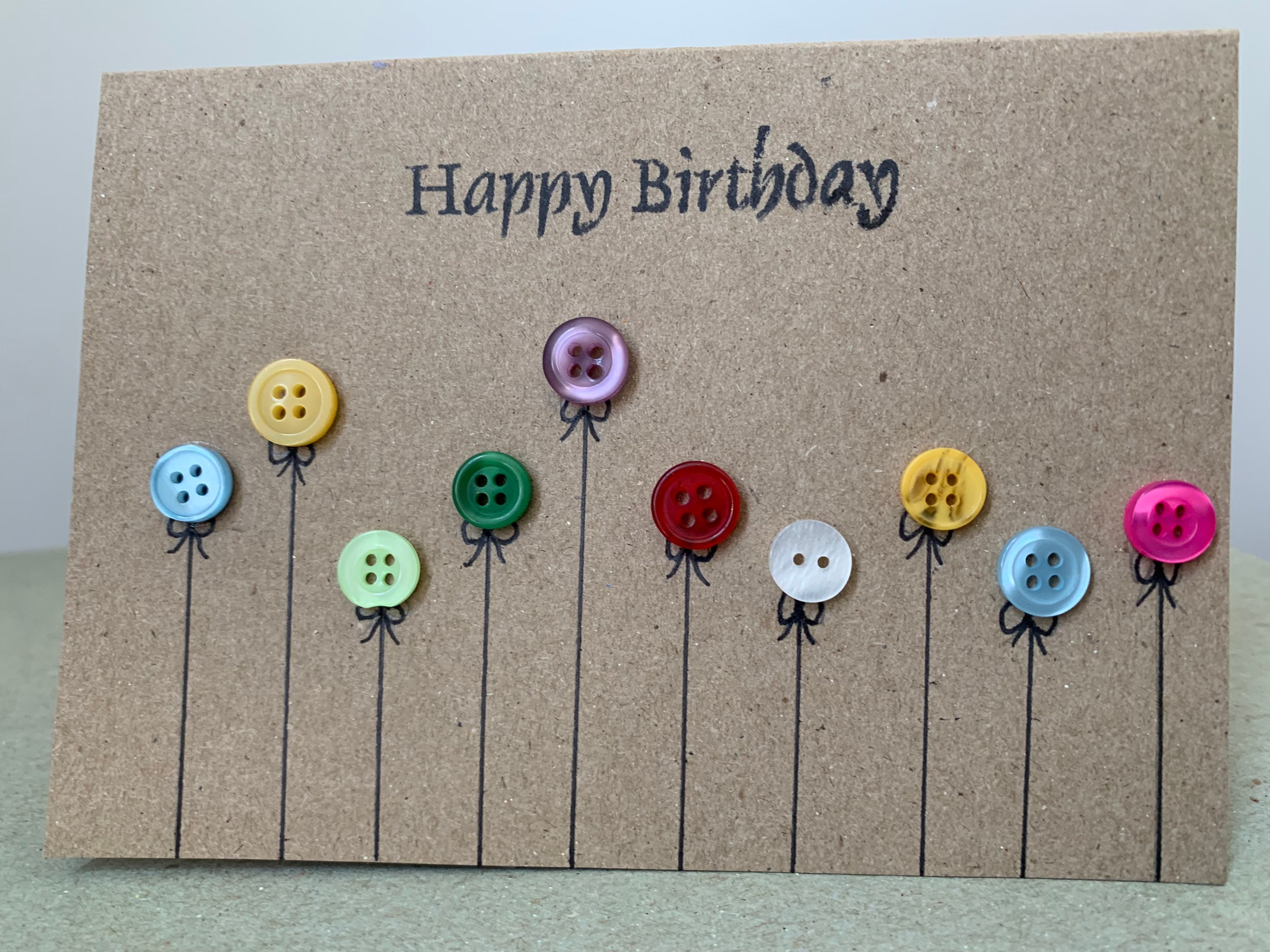Button Birthday Card/ Button Balloon Card/ Button Flower Card/ Happy ...