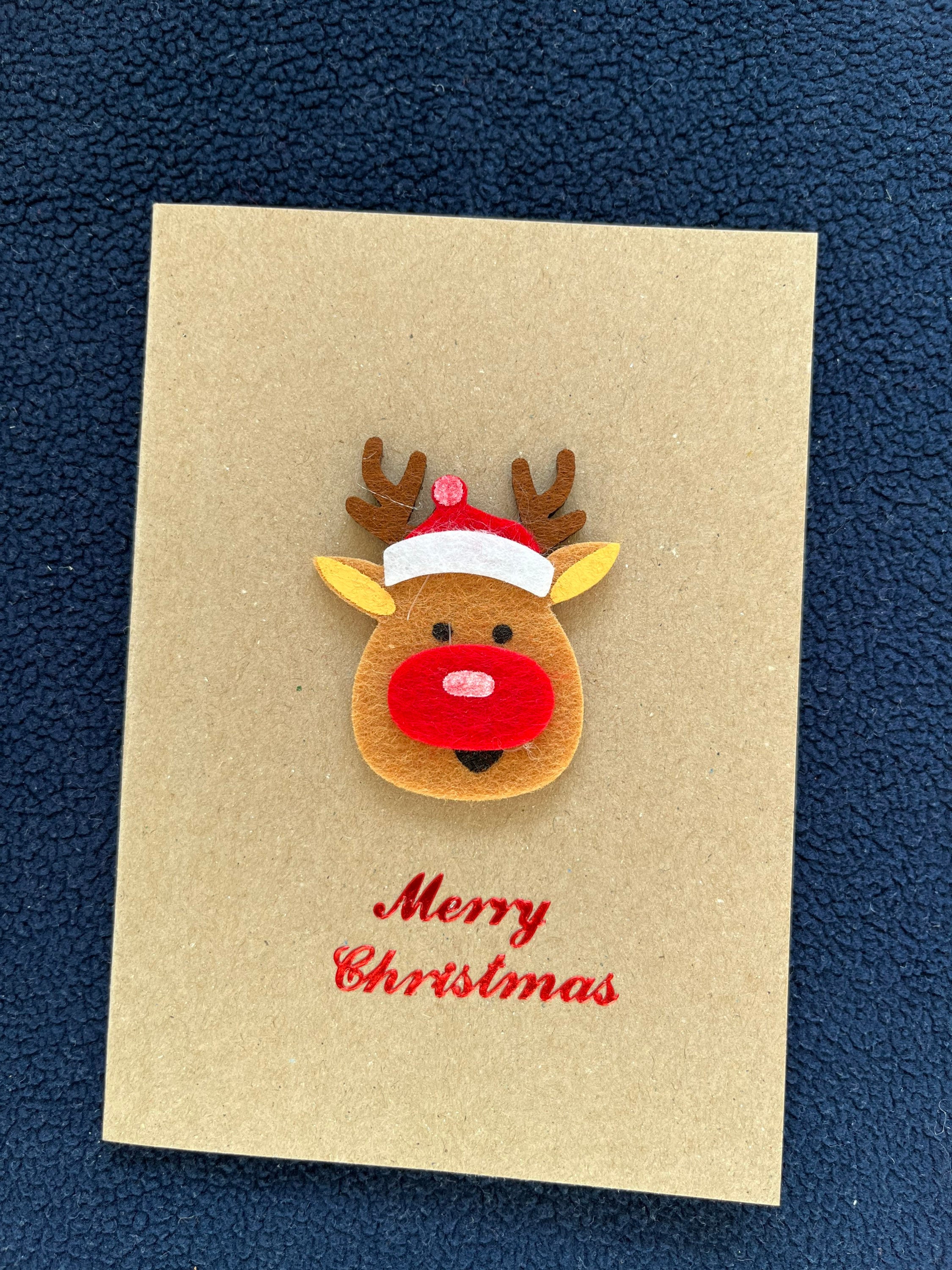 Set of 5 Handmade Reindeer Christmas Cards Set, Christmas Felt Cards ...