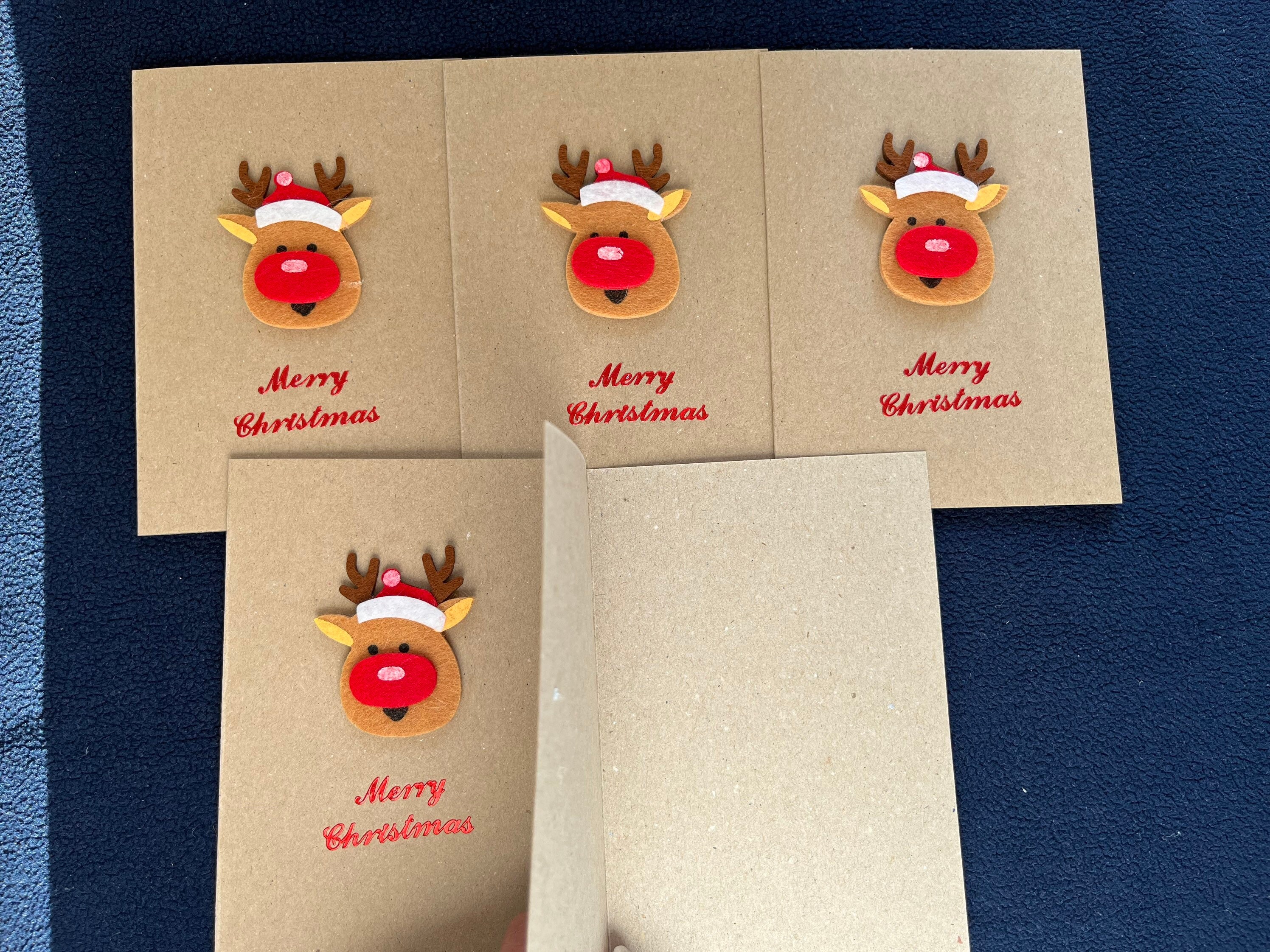 Set of 5 Handmade Reindeer Christmas Cards Set, Christmas Felt Cards ...