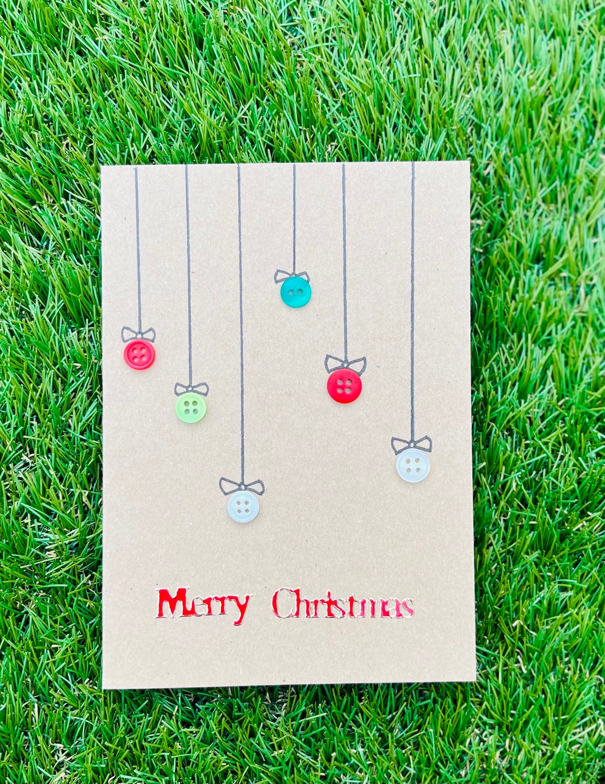 Set of 6 Button Christmas Cards/ Christmas Baubles Cards/ Christmas ...