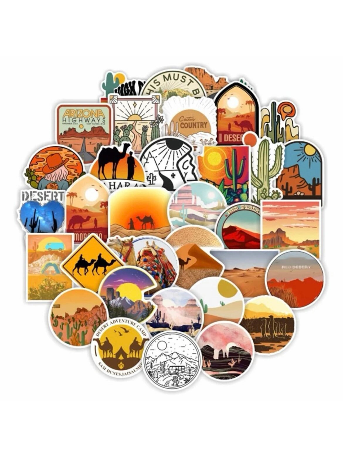 Set of 50 Desert Stickers, Highways, Morocco, Desert Love, Camel ...