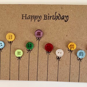 Button Birthday Card/ Button Balloon Card/ Button Flower Card/ Happy ...