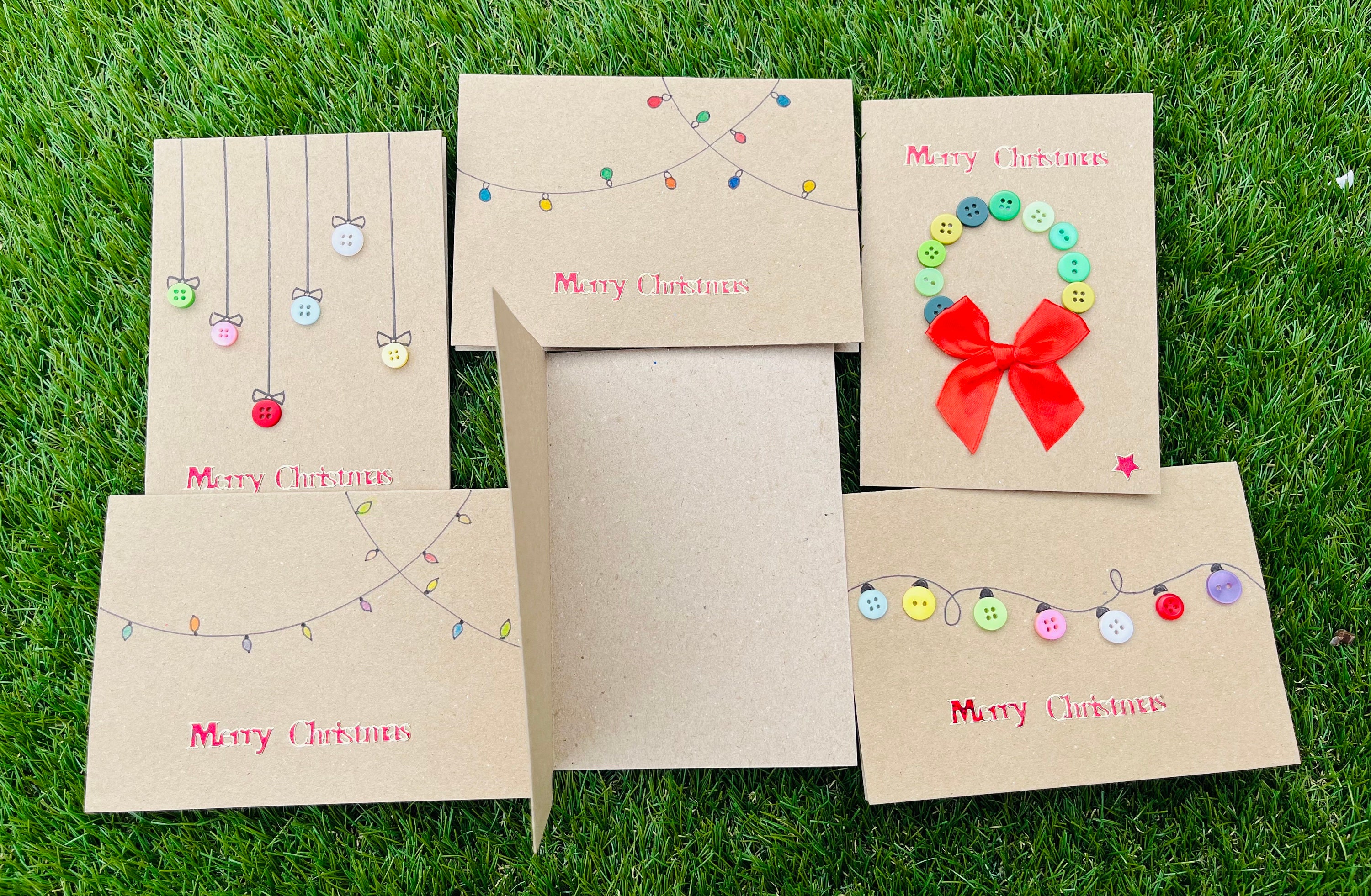 Set of 6 Button Christmas Cards/ Christmas Baubles Cards/ Christmas ...