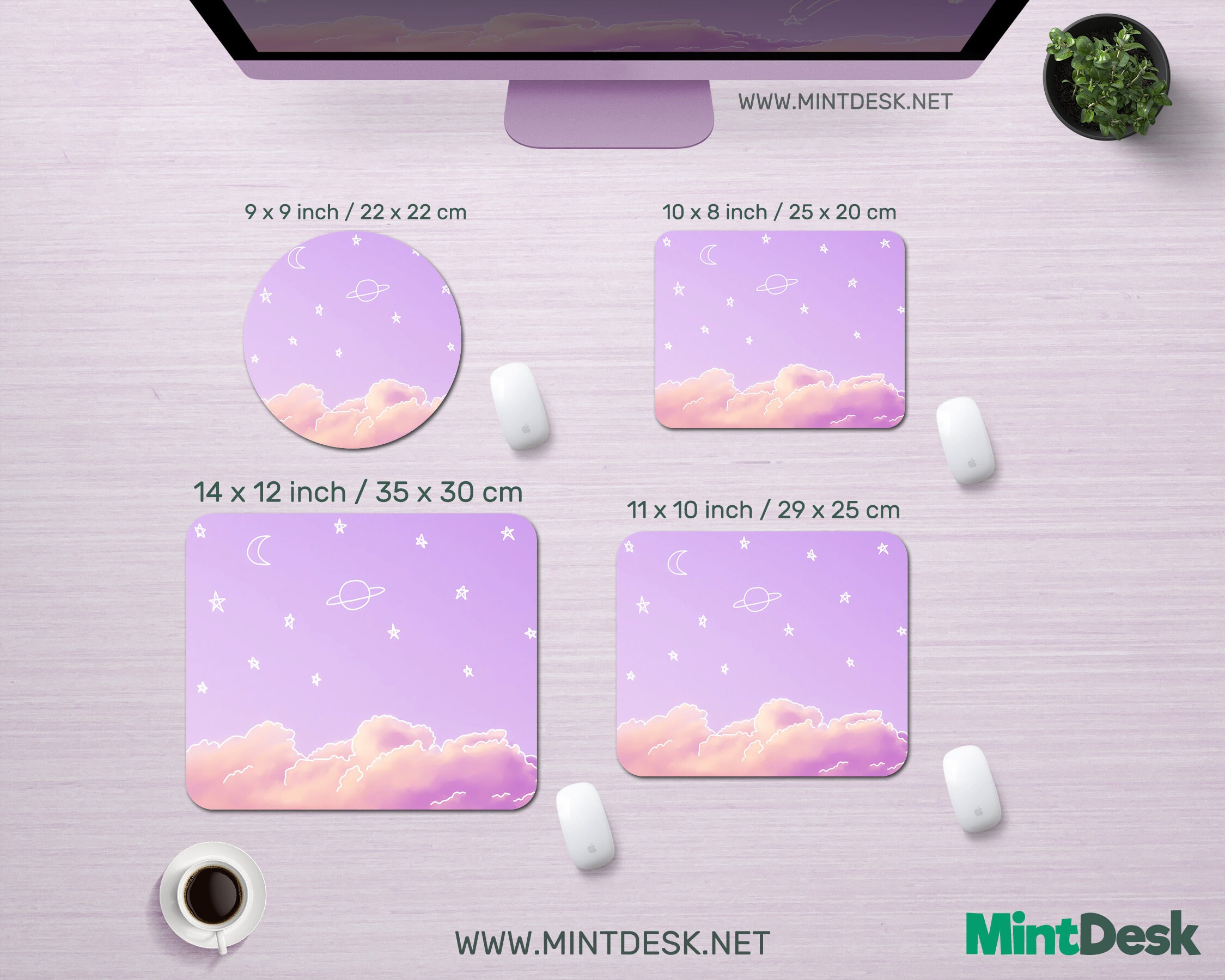 Peach Pink Cute Desk Mat, Pastel Hand Drawn Kawaii Clouds Deskmat Xxl ...