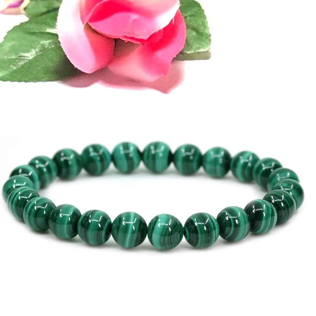 Green Malachite Gemstones 8mm Round Beads Healing Bracelet Stretch ...
