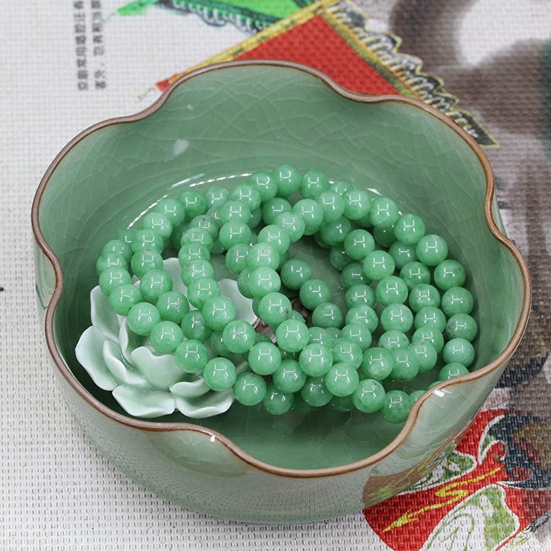 Dark Green Angelite Gemstones 8mm Round Beads Healing Bracelet Stretch ...