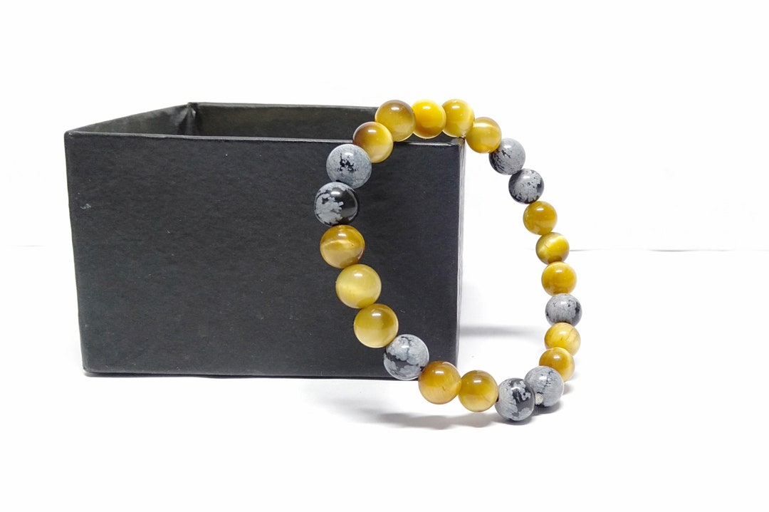Golden Tiger Eye and Snowflake Obsidian AAA Healing Bracelet 8mm Man ...