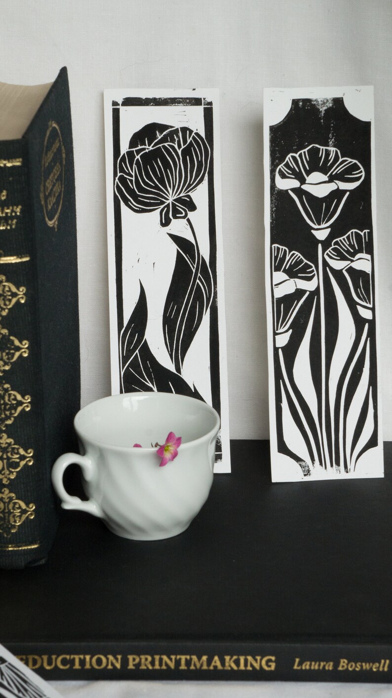 Handprinted Linocut Bookmarks flowers Essence Set of Three - Etsy