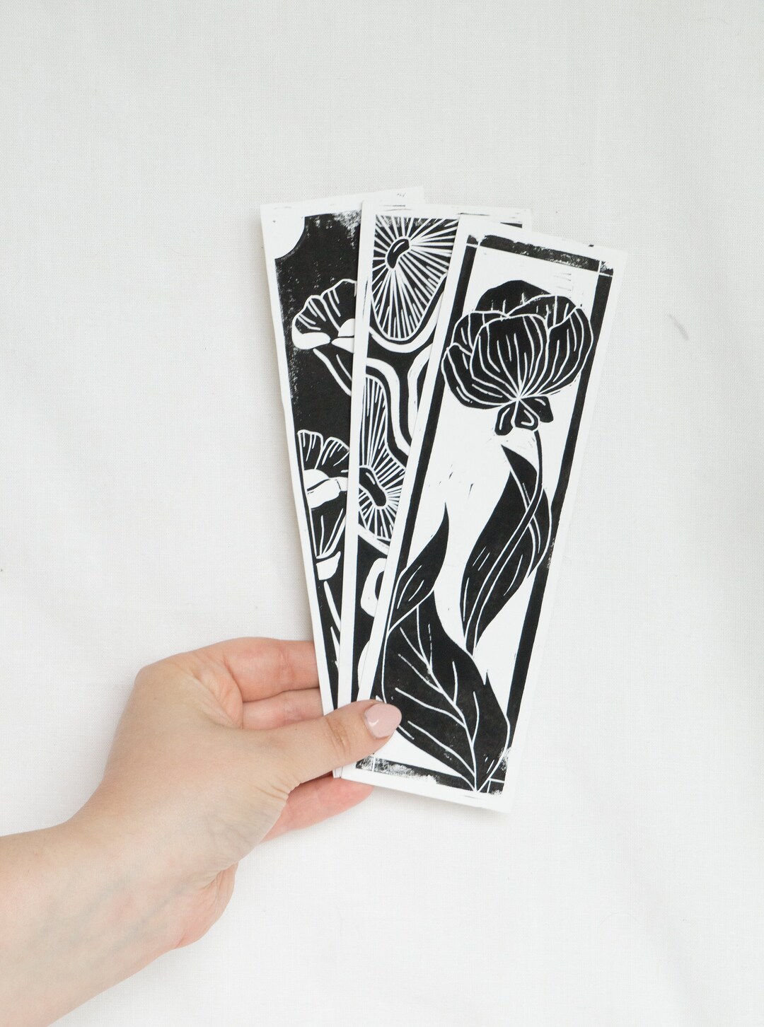 Handprinted Linocut Bookmarks flowers Essence Set of Three - Etsy