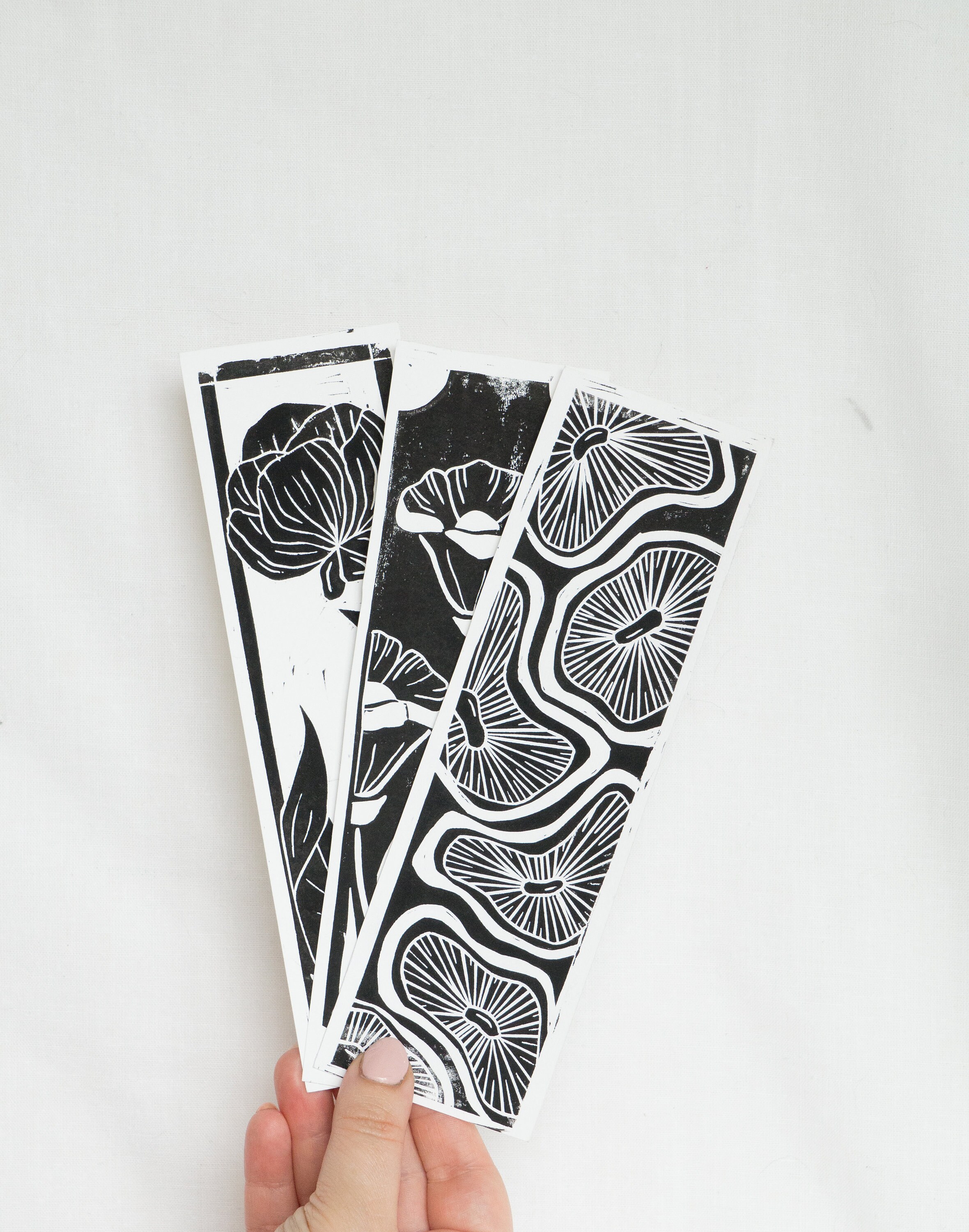 Handprinted Linocut Bookmarks flowers Essence Set of Three - Etsy