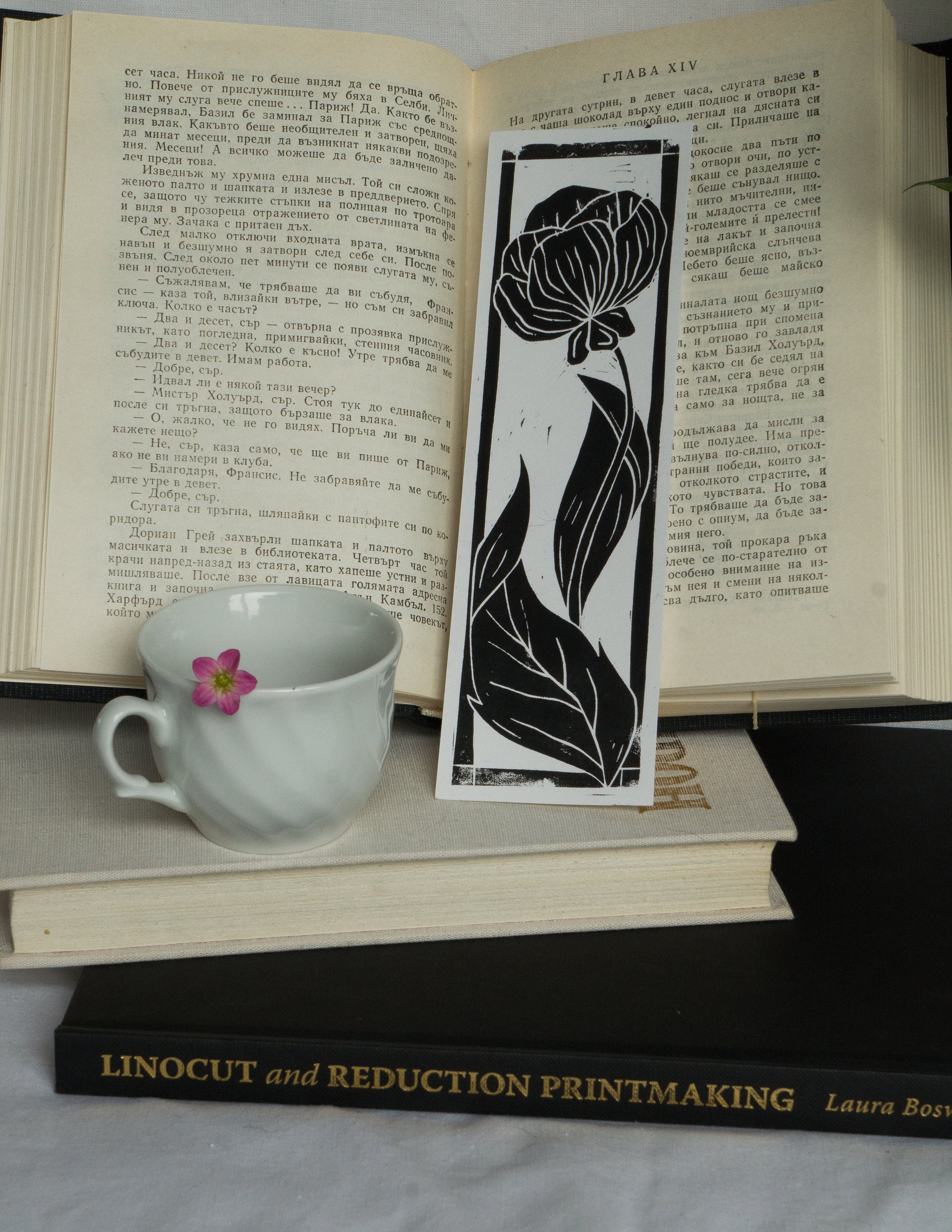 Handprinted Linocut Bookmark blossom Flower Bookmark Original Bookmark ...