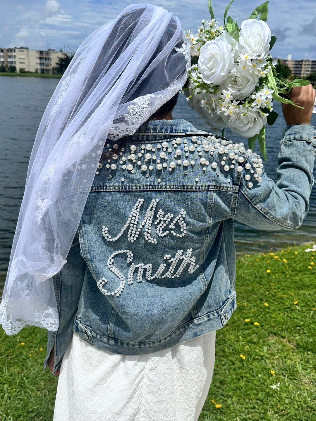 Custom Pearl Bridal Denim Jacket, Personalized Wedding Gift - Etsy