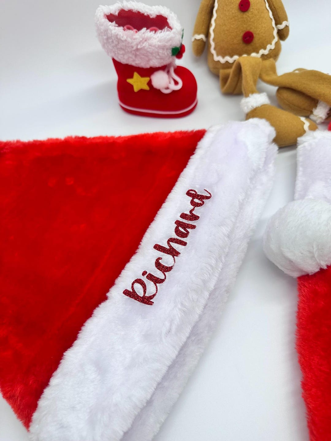 Personalized Santa Hat: Plush Christmas Hat With Glitter Name - Etsy