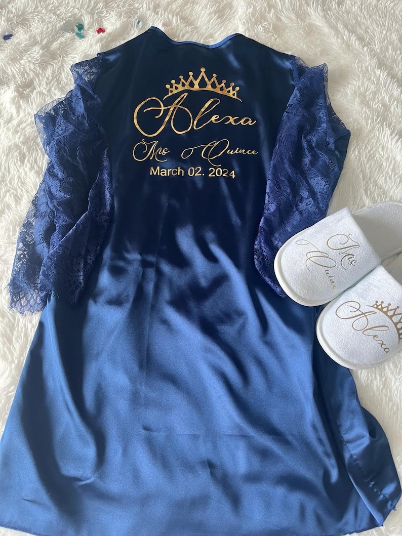 Personalized Quinceañera Satin Robe With Lace: Mis Quince Gift - Etsy