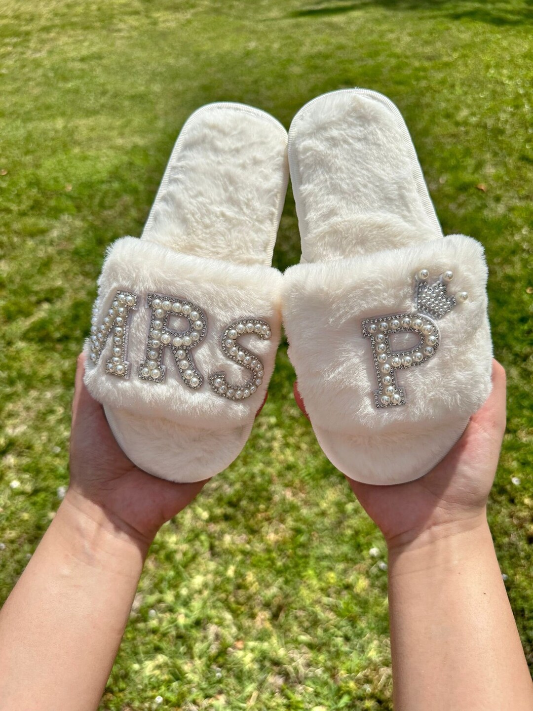 Wedding Day Slippers Bride Fluffy Team Bride Slippers Pearle Slippers ...