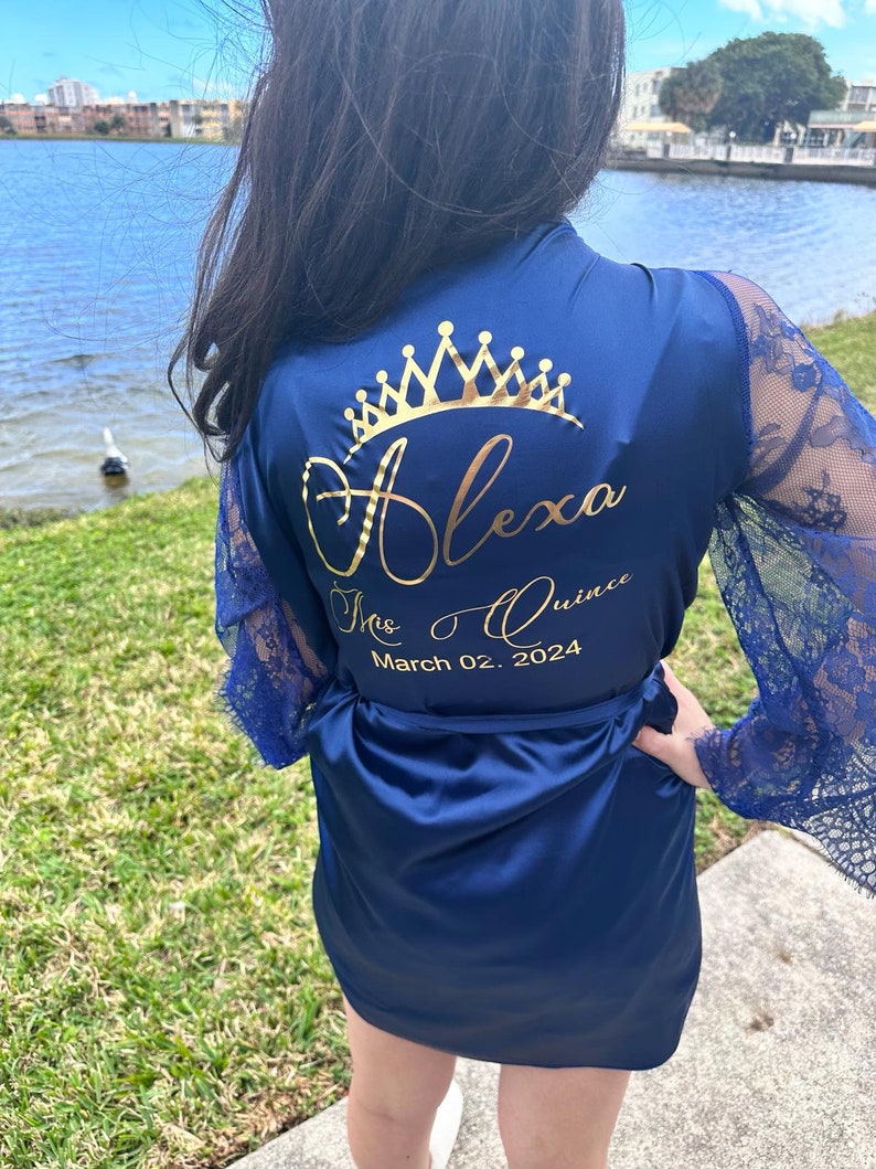 Personalized Quinceañera Satin Robe With Lace: Mis Quince Gift - Etsy