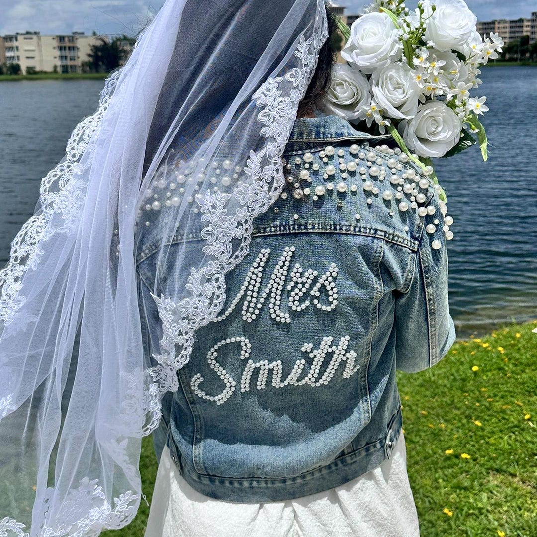 Custom Pearl Bride Denim Jacket, Wedding Gift - Etsy