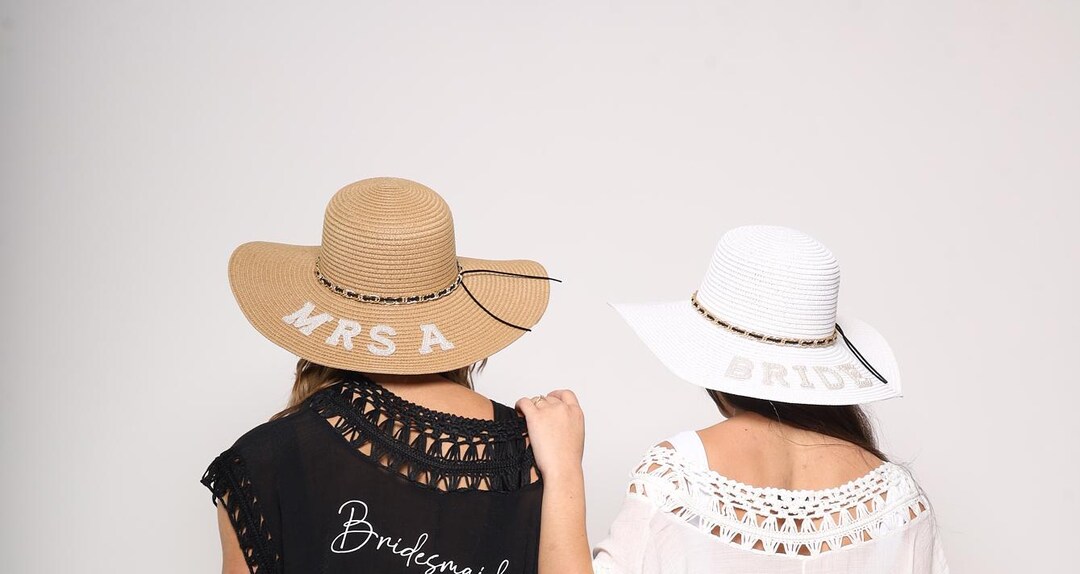 Personalized Bride Sun Hat – Elegant Beach Hat With Pearl Lettering - Etsy