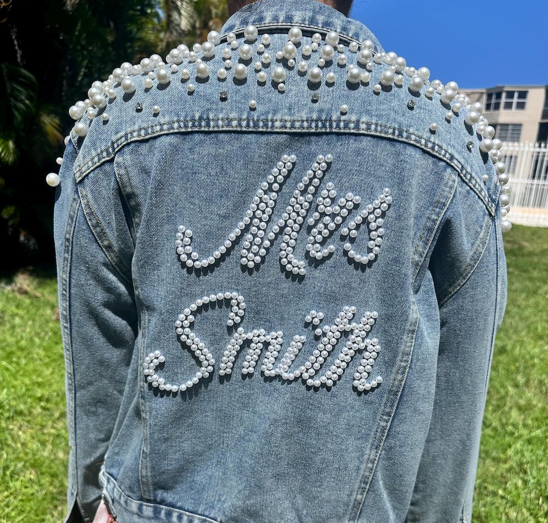 Custom Pearl Denim Jacket for Brides – Future Mrs. Personalized Edition ...