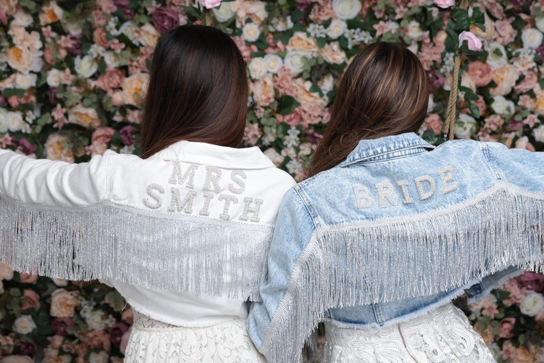 Custom Pearl Bride Denim Jacket: Fringe Bridal Shower Jean Jacket - Etsy